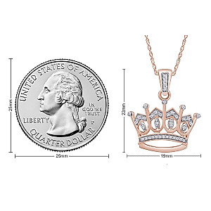 Jewel Zone US Natural Diamond Crown Pendant Necklace in 14K Rose Gold Over Sterling Silver