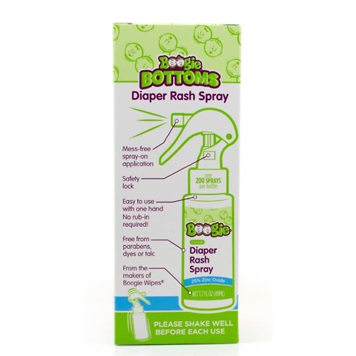 Diaper Rash Cream Spray by Boogie Bottoms, Travel Friendly No-Rub Touch Free Application for Sensitive Skin, from The Maker of Boogie Wipes, Over 200 Sprays per Bottle, 1.7 oz