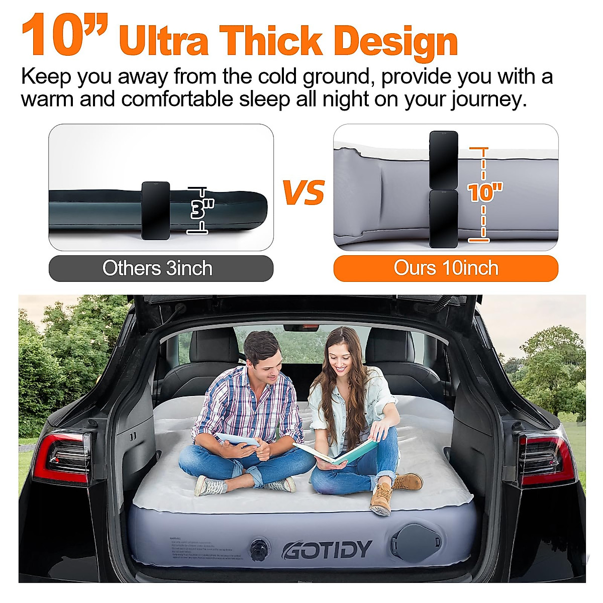 GOTIDY SUV Air Mattress Car Bed Camping, Inflatable Car Air Mattress for Jeep Cherokee Compass Grand Cherokee Liberty Renegade Toyota 4runner Air Mattress with Built in Pump