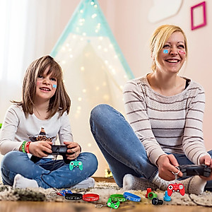 60 Pieces Video Game Party Favors Gifts Set Includes 20 Video Game Bracelets Wristbands, 24 Video Game Stampers, 16 Game Handle Keychains for Game Party Supplies (Classic Style)