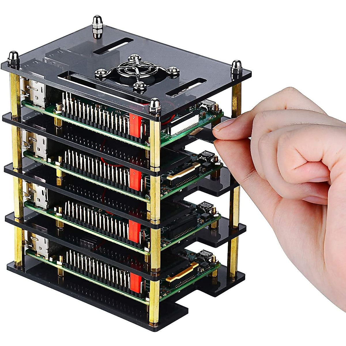 GeeekPi Cluster Case for Raspberry Pi 4 Model B, Pi Case with Cooling Fan and Heatsinks for Raspberry Pi 3 Model B+, Raspberry Pi 3/2 Model B