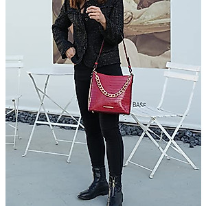 MKF Collection Shoulder Bag for Women, Faux Crocodile-Embossed Vegan Leather, Hobo Handbag Messenger Purse