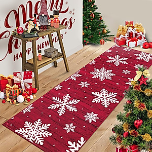 RUGSREAL Christmas Rug Runner Rug 2x6 Washable Rug Non Slip Kitchen Rugs Bedroom Decor Soft Throw Rugs Stain Resistant Carpet for Bedroom Laundry Hallway Runner Snow|Red 2'x6'