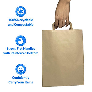 Reli. 110 Pack | 10"x5"x13" | Brown Paper Bags w/Handles | Ideal for Gift Bags, Shopping Bags, Retail/Merchandise Bags | Grocery Bags, To Go/Take Out Bags with Flat Handles