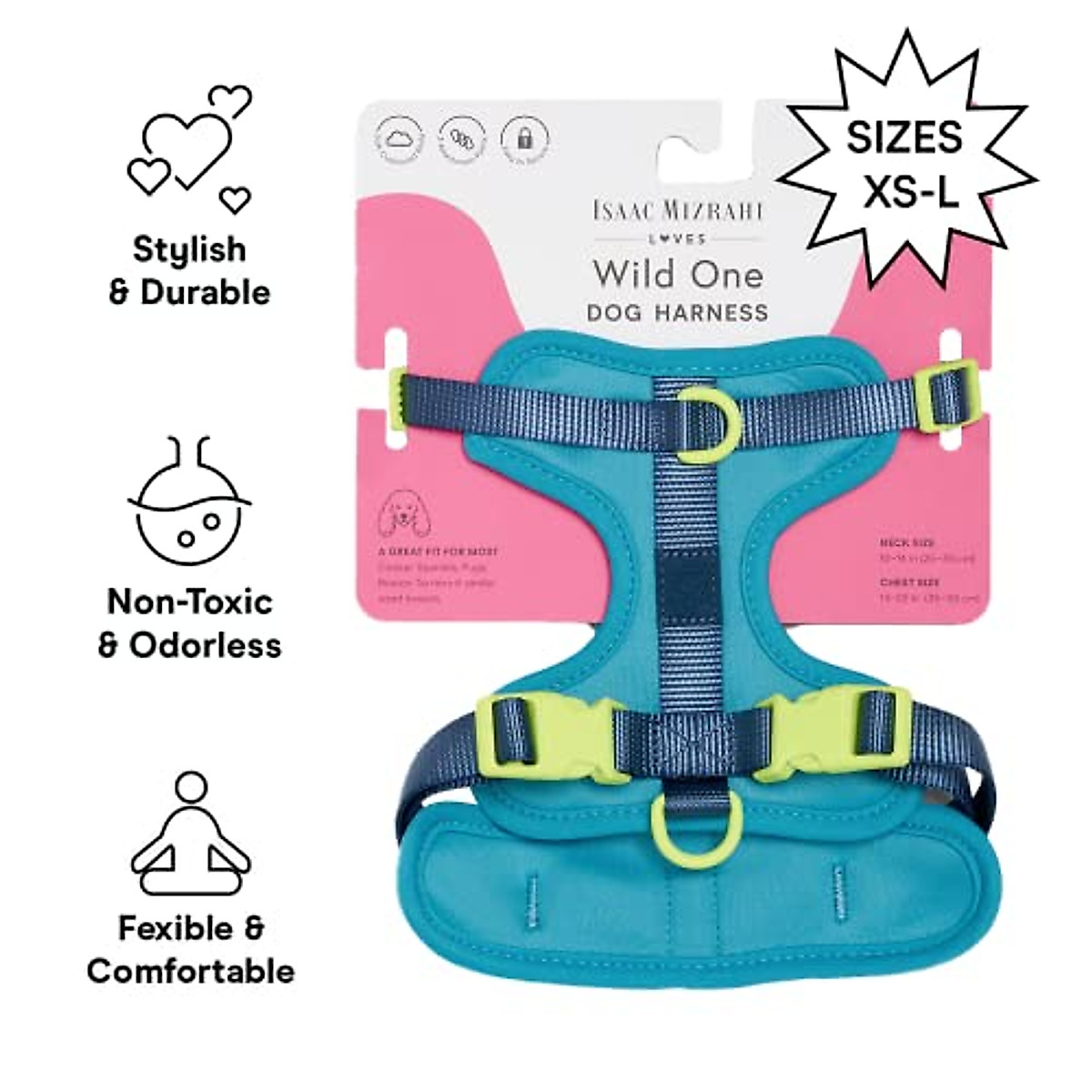 Wild One, Limited Edition, Designer Collection, Dog Harness, No-Pull Pet Harness with 3 Leash Clips, Adjustable Soft Padded Dog Vest, Comfortable, Stretchy, Medium, Blue