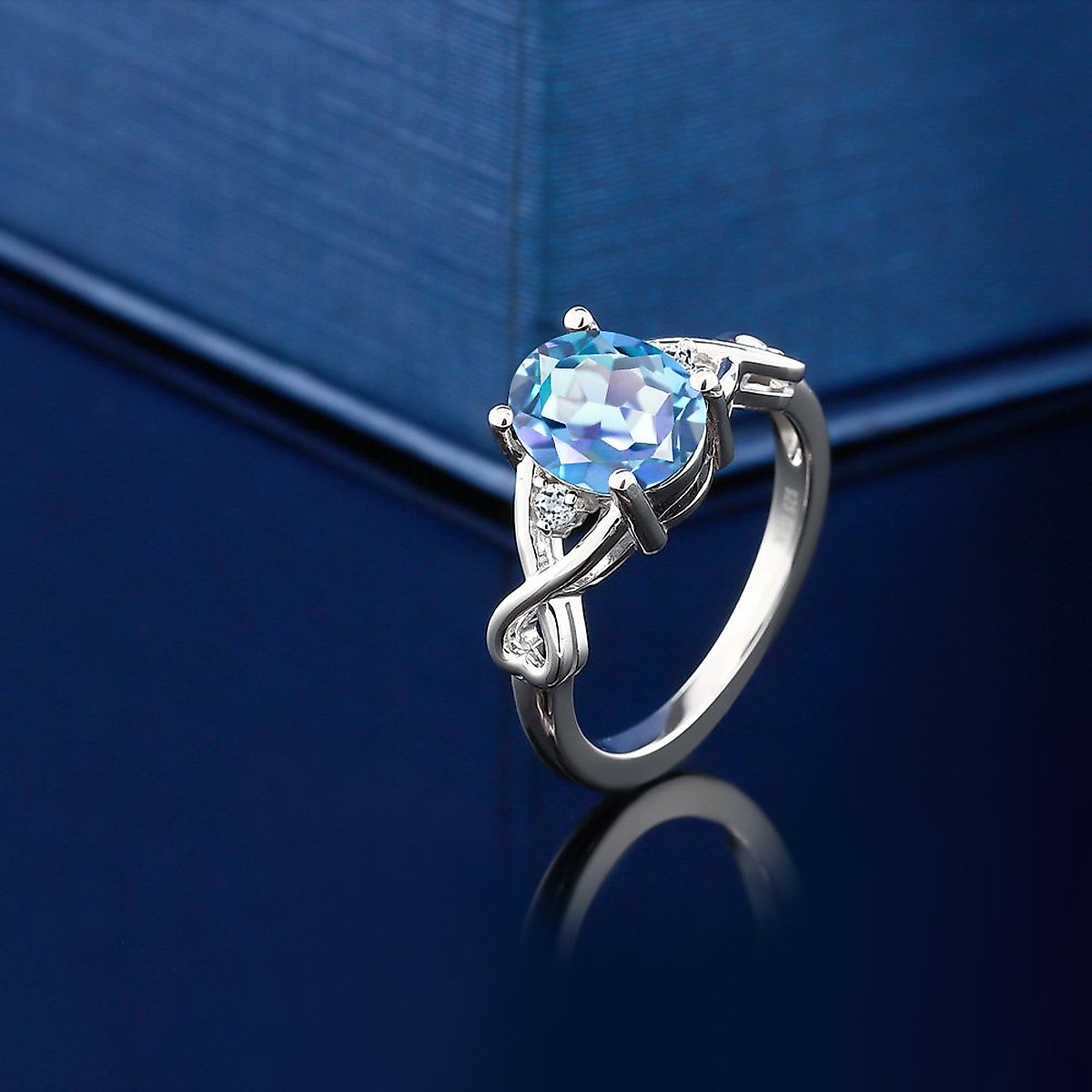 Gem Stone King 925 Sterling Silver Millennium Blue Mystic Quartz and White Topaz Women's Ring (1.85 Cttw, Gemstone Birthstone, Available In Size 5, 6, 7, 8, 9)