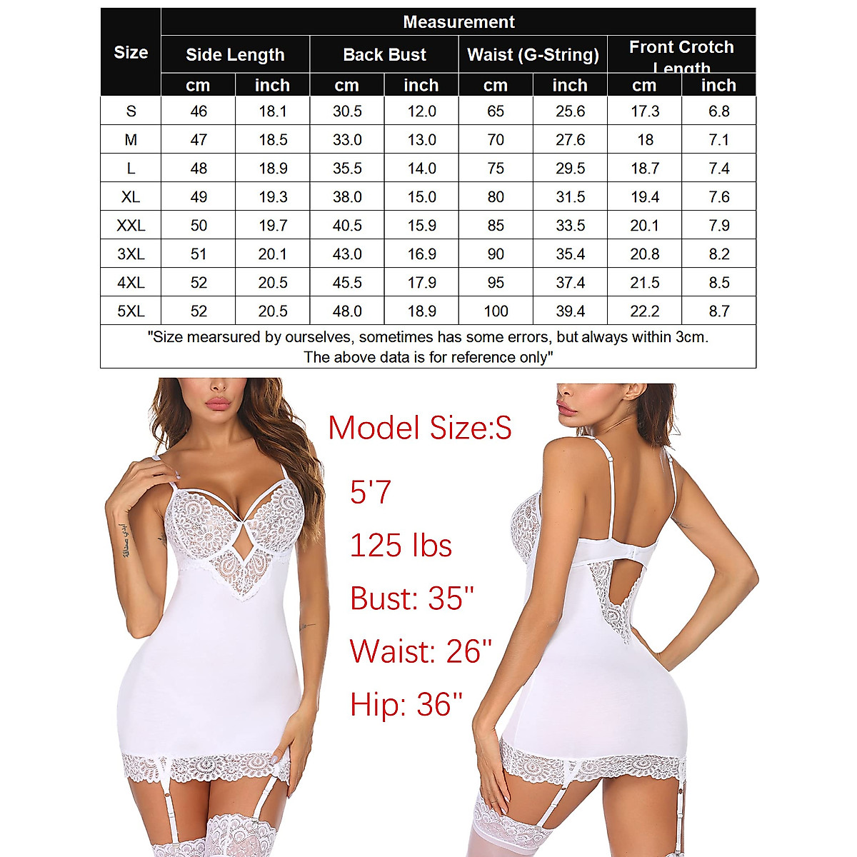 Avidlove Womens Lingerie Teddy Bodysuit with Garter Belt Lace Babydoll Full Slips No Stockings (White1, L)