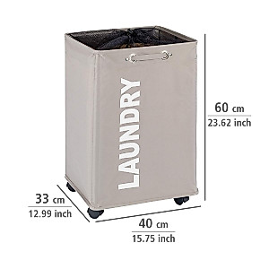 WENKO Quadro Slim Laundry Basket with Wheels and Privacy Cover, Collector, Laundry Basket with Wheels, Space Saving Narrow Laundry Hamper, Clothes Storage, Capacity 20 Gal, Gray