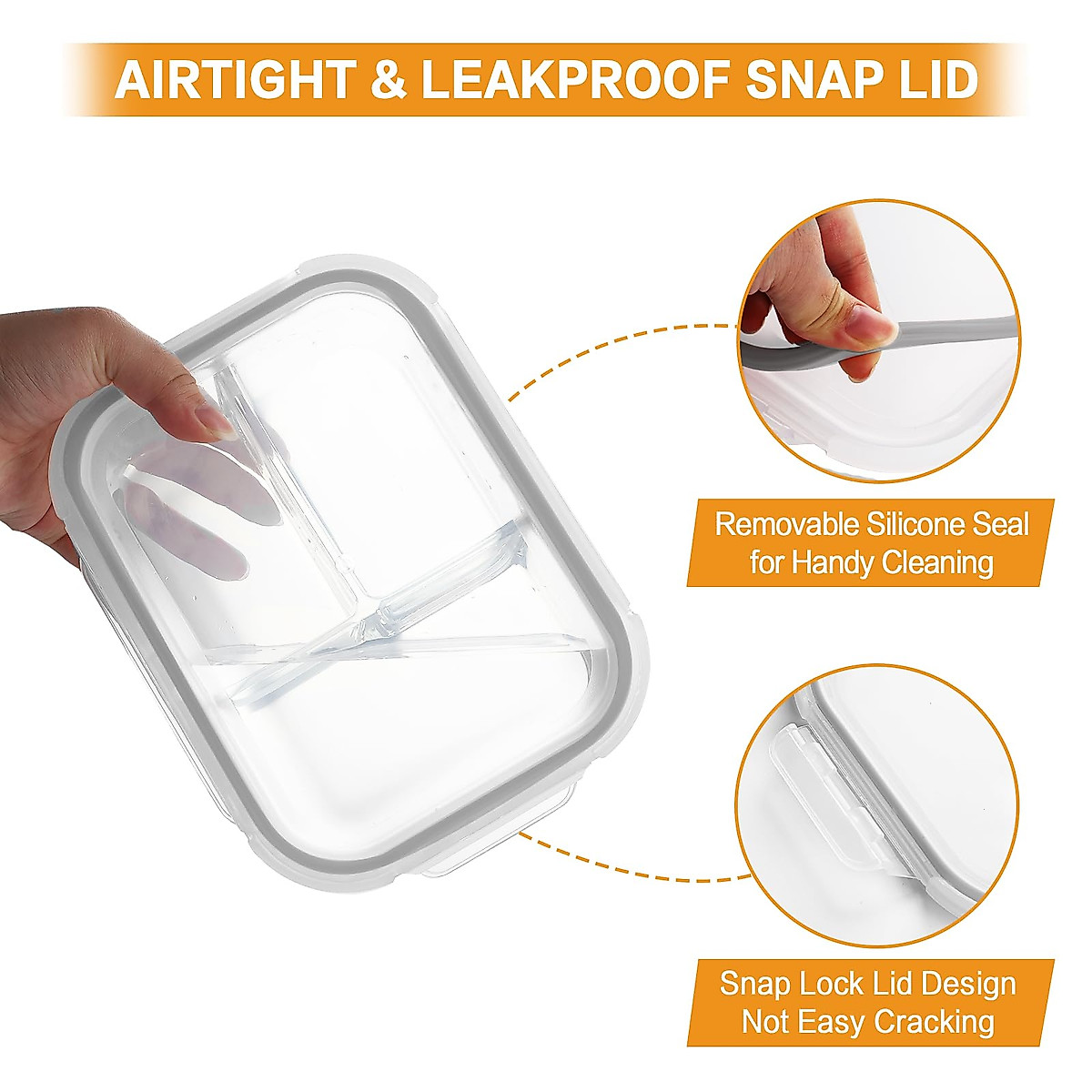 Bayco 9 Pack Glass Meal Prep Containers 3 & 2 & 1 Compartment, Glass Food Storage Containers with Lids, Airtight Glass Lunch Bento Boxes, BPA-Free & Leak Proof (9 lids & 9 Containers)