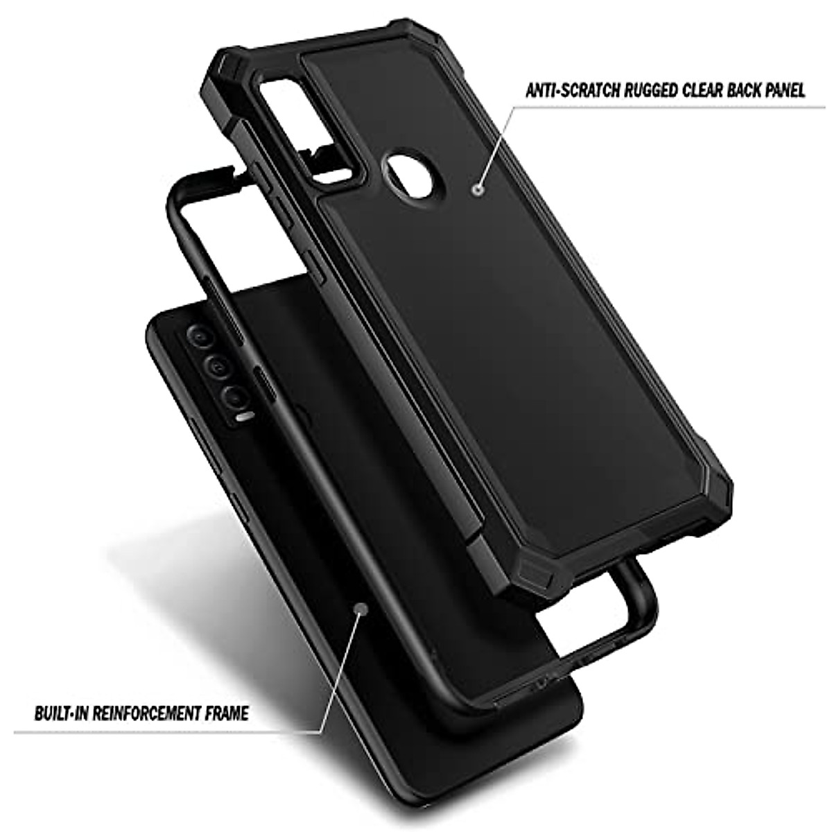 NZND Compatible with AT&T Motivate Max/Cricket Ovation 3 Case with [Built-in Screen Protector], Full-Body Protective Shockproof Rugged Bumper Cover, Impact Resist Durable Phone Case (Black)