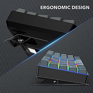 SABLUTE Mechanical Gaming Keyboard, Bluetooth/2.4G/USB-C Wired 60% Compact Mini Keyboard with 20 RGB Effects & 7 Colors Backlit, N-Key Rollover, 61 Keys Layout, Hot Swappable Linear Red Switch
