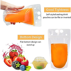Ozera Drink Pouches, 100 Pcs Plastic Pouches with Straws Funnel, Reusable Clear Juice Pouches for Adults Fit Smoothie Ice Drink Fruit, Nuts, Coffee and Candy