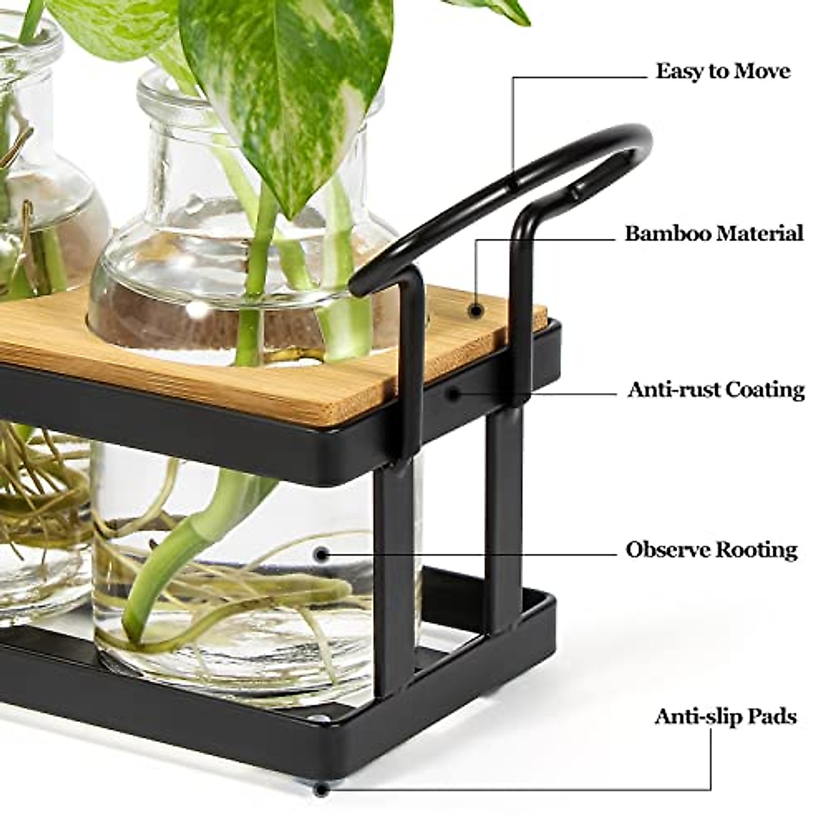THYGIFTREE Plant Propagation Stations with Metal Stand, Tabletop Plant Terrarium for Propagating Hydroponic, Retro Glass Planter Flower Vase Home Kitchen Office Decor, Plant Lover Gifts, 5 Jars