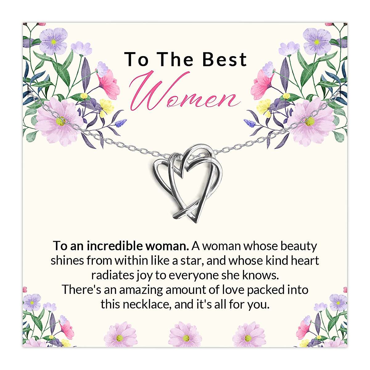 OMNIACIRCA Omnia Circa 925 Sterling Silver Love Heart Necklace for Women - Bonus Mom Gift for Sister from Sister Double Love Heart Pendant Necklace Gift for Girlfriend