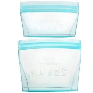 Reusable food container silicone bag, 2 Pcs Zip Sandwich Bags, 100% Platinum Silicone Reusable Snack bag, Stand Up Preservation Bag, Convenient to carry and easy to clean. (2 Bag Set Blue)