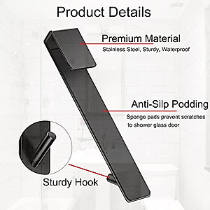 Windefun Stainless Steel Showe Door Hooks,Stainless Steel Powerful Adherive Hooks,for Frameless Glass Bathroom Doors,Can Hang Towels，Bathrobes，Coat Bag etc.