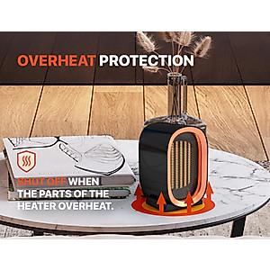 Ceramic Space Heater for Indoor Use, Overheat Protection, Tip-Over Protection, Low Noise Heating, Safe Electric PTC Portable Fan for Office Home Room, Black Smart Handy Warmer for Bedroom Desktop