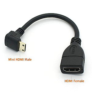 Tivid 15CM Mini hdmi 90 Degree Adapter Mini hdmi Right Angle Male to HDMI Female Cable Adapter Connector Support 1080P Full HD, 3D (0.15m, Downward Angle).