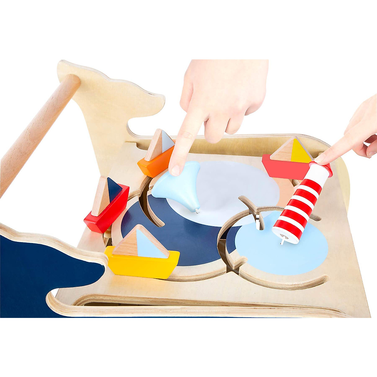 Wooden Whale Baby Walker by Small Foot – Classic 5-in-1 Activity Center - Interactive Toy with Shape Sorter, Puzzle Maze, Compass, Chalkboard - Develops Kids Coordination, Motor Skills –Age 12+ months