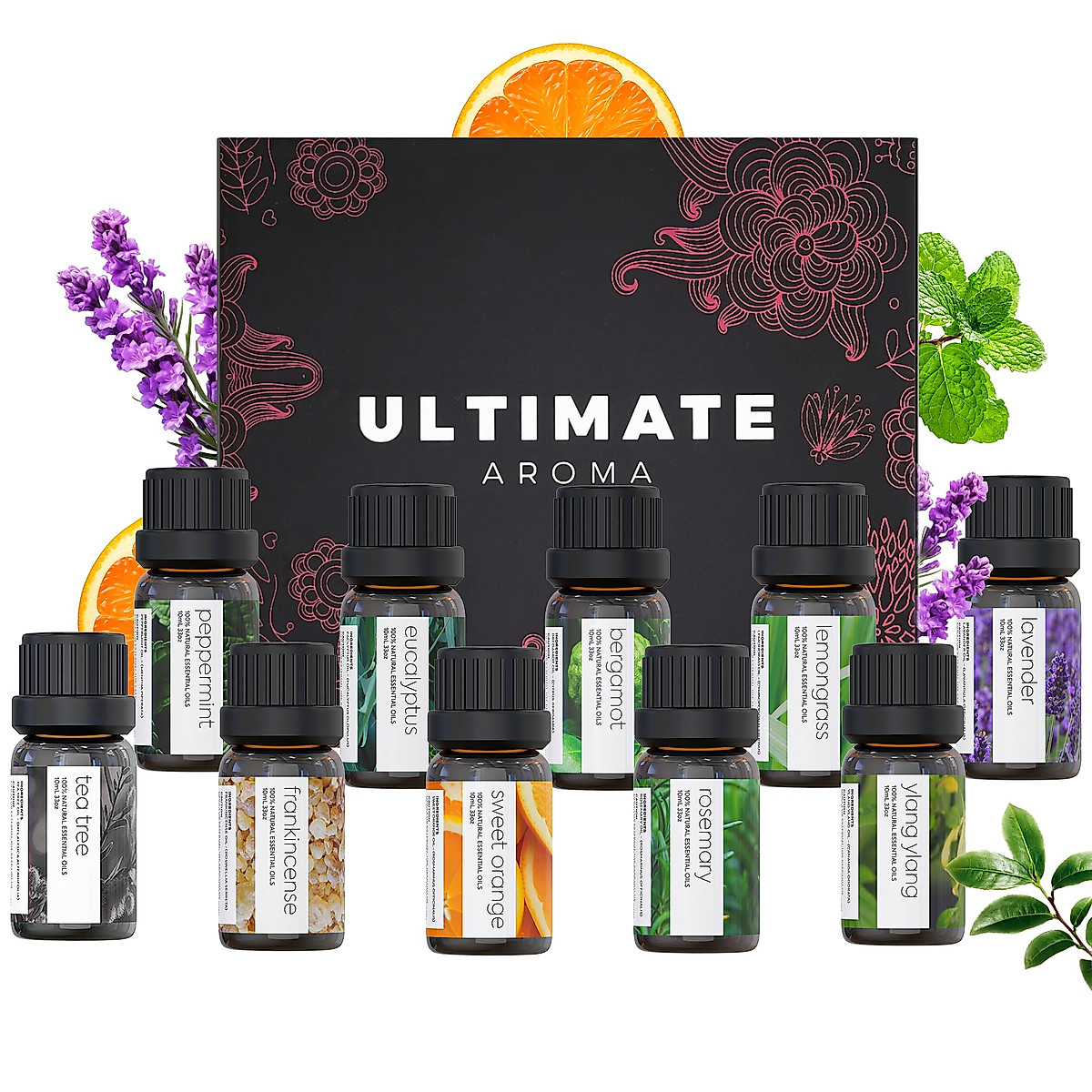 Essential Oils by Ultimate Aroma 100% Pure Therapeutic Grade Oils kit- Top Aromatherapy Oils Gift Set- Each Bottle 10ML