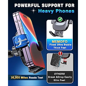 MEMOFO Phone Holders for Your Car【Military Grade Suction Ultra Strong Base】 Phone Mount for Car Windshield Dashboard Air Vent for iPhone, Samsung, Google, Nokia, Other Smartphones