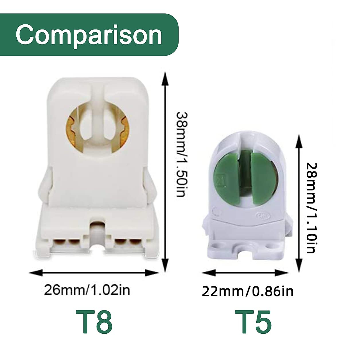 MZyoyo T5 LED Fluorescent Tube Lamp Holder Tombstone, Fluorescent Lampholder, T5 Bi-Pin Lamp Holder Lamp Socket Tube Accessory Lamp Aging Test, Pack of 20