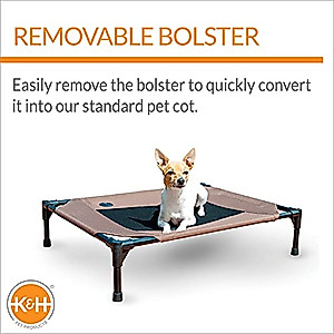 K&H Pet Products Bolster Dog Cot Cooling Indoor/Outdoor Elevated Dog Bed Hammock with Removable Bolsters, Washable Mesh Cover, Raised Camping Dog Bed for Medium Dogs - Chocolate Medium 25" X 32"