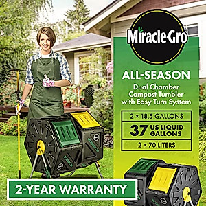Dual Chamber Compost Tumbler – Easy-Turn, Fast-Working System – All-Season, Heavy-Duty, High Volume Composter with 2 Sliding Doors - (2 – 18.5gallon /70 Liter)