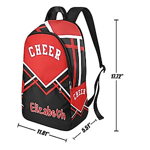 CUXWEOT Personalized Red Cheerleader Cheer Backpack with Name Custom Travel Daypack Bag for Man Woman Gifts