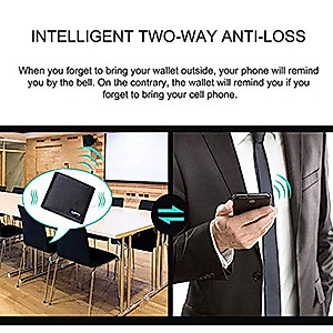 Trackable Anti-Lost Bluetooth Wallet, Intelligent Tracker Finder with Position Locator (Via Phone GPS) Bifold Cowhide Leather Minimalist Credit Card Purse (Black, Horizontal)