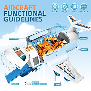 Transport Cargo Airplane, Large Theme Airplane Toy Set, Educational Toy Vehicle Play Set with Smoke Sound and Light, Fricton Powered Plane with Mini Cars and Men, Birthday Gift for Boys and Girls