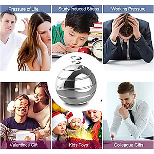 Kinetic Desk Toys,Full Body Optical Illusion Spinner Ball,Gifts for Men,Women,Kids 1.5” Size (Silver)