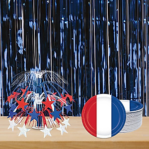 Beistle 1-Ply Tinsel Foil Fringe Curtain Photo Booth Backdrop Birthday Party Decorations, Wedding Reception, Baby Shower Celebration, Graduation Supplies, 8' x 3', Navy