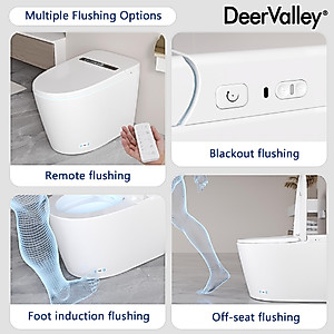 DeerValley Smart Toilet, Tankless Elongated Electric One Piece Toilet with Smart Bidet, Smart Toilet Bidet Seat 1.28 GPF for in White with Seat Heating, Remote Control