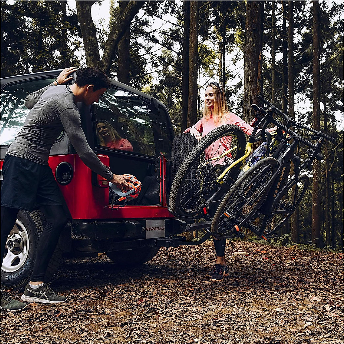 HYPERAX Blast 2 -Hitch Mounted E Bike Rack Carrier for 2 inch/1.25-inch Hitch- Fits Up to 2 X 55 lbs E Bikes MTBs Gravel Road Bikes with Up to 3-inch Tires Suitable for SUV, Trucks, Sedan, NO RV USE!