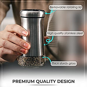 Pepper Shaker or Salt Shaker with Adjustable Pour Holes - Elegant Stainless Steel Spice Dispenser - Perfect for Himalayan, Table Salt, White and Black Pepper (Pepper Shaker)