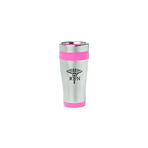 Hot Pink 16oz Insulated Stainless Steel Travel Mug Z654 Medical Symbol RN Registered Nurse