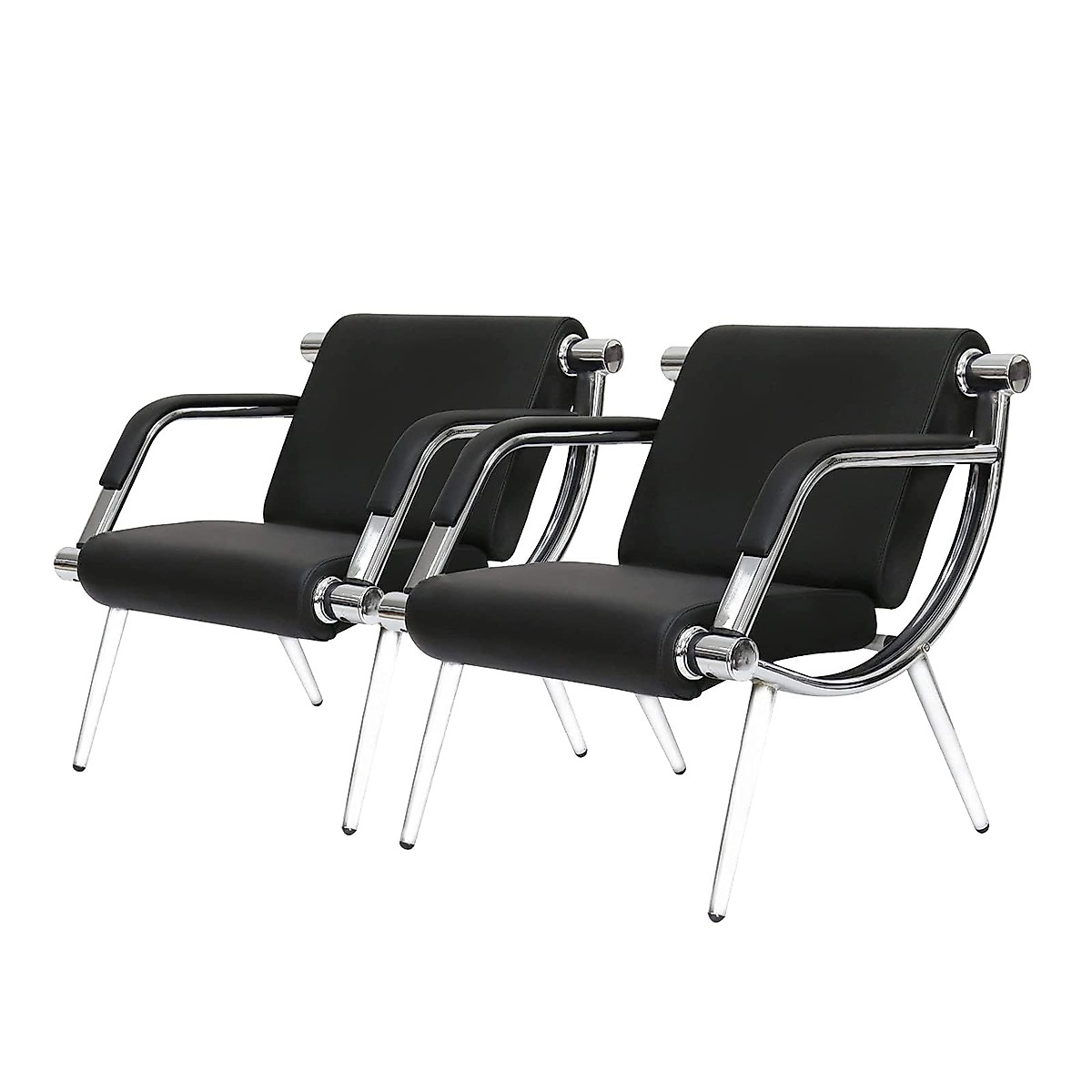 Kinbor 2Pcs Reception Chairs - Black PU Leather Lobby Chairs, Airport Chairs