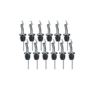 CHHR 12pcs Stainless Steel Classic Bottle Pourers Tapered Spout Flip-Top Metal Bottle Pourers Liquor Pour Bar Alcohol Drink Supplies (12)