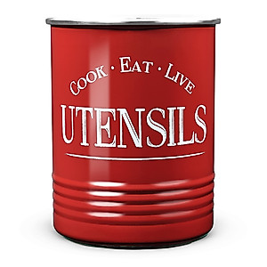 Walford Home Original Kitchen Utensil Holder Crock, Red With Premium Padded Base - Vintage Farmhouse Home Kitchen Decor - Large Kitchen Tool Utensil Storage Caddy Organizer