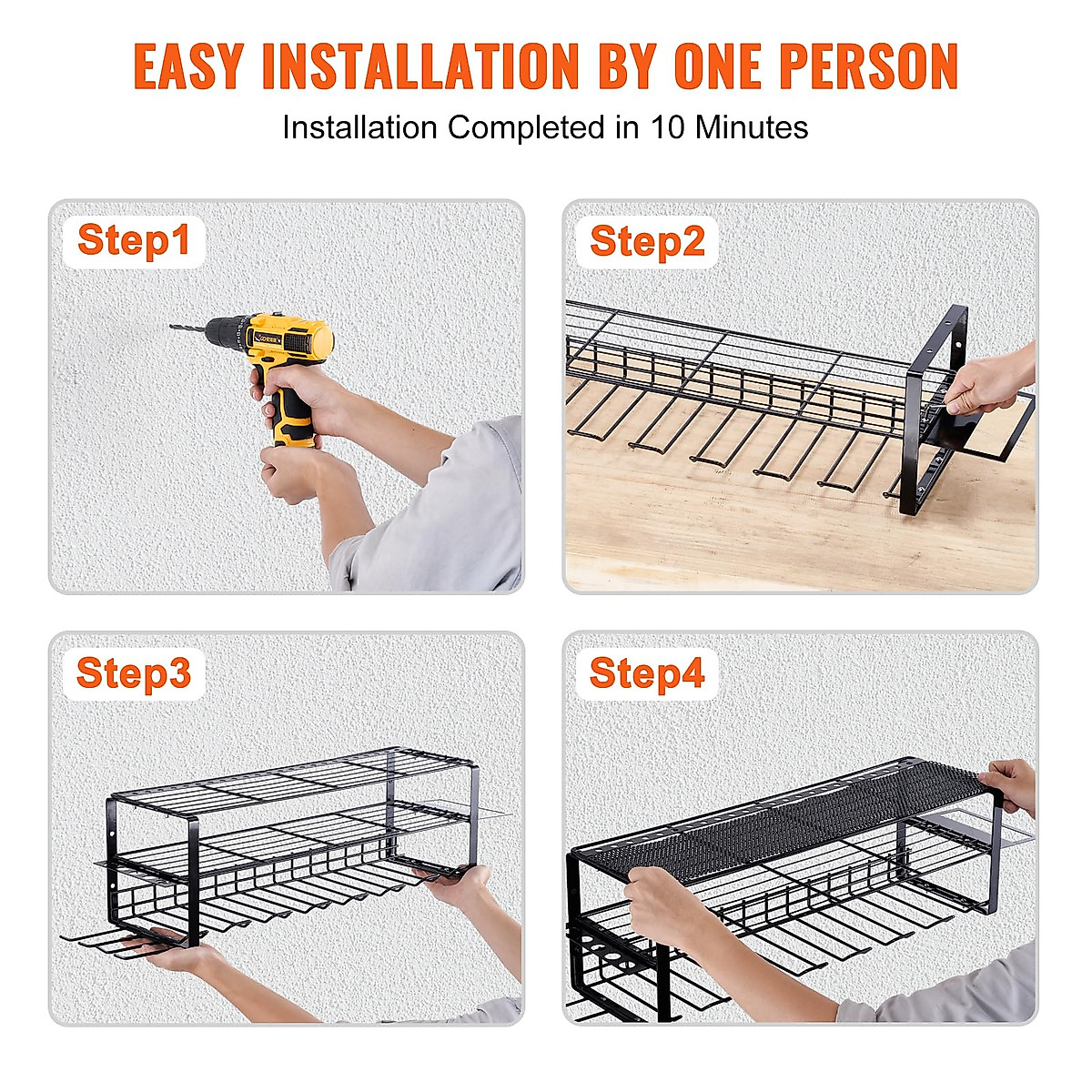 VEVOR Power Tool Organizer, 7 Slot, 3 Layers, Cordless Drill Holder Wall Mount, Battery Charging Station Storage Rack, Multi-Function Garage Organization, Heavy Duty Metal Shelf for Screwdriver Pliers