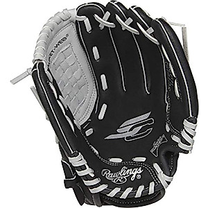 Rawlings | SURE CATCH T-Ball & Youth Baseball Glove | Right Hand Throw | 10.5" | Black/Grey