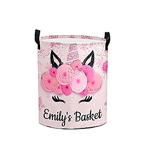 Unicorn Personalized Freestanding Laundry Hamper, Custom Waterproof Collapsible Drawstring Basket Storage Bins with Handle for Clothes