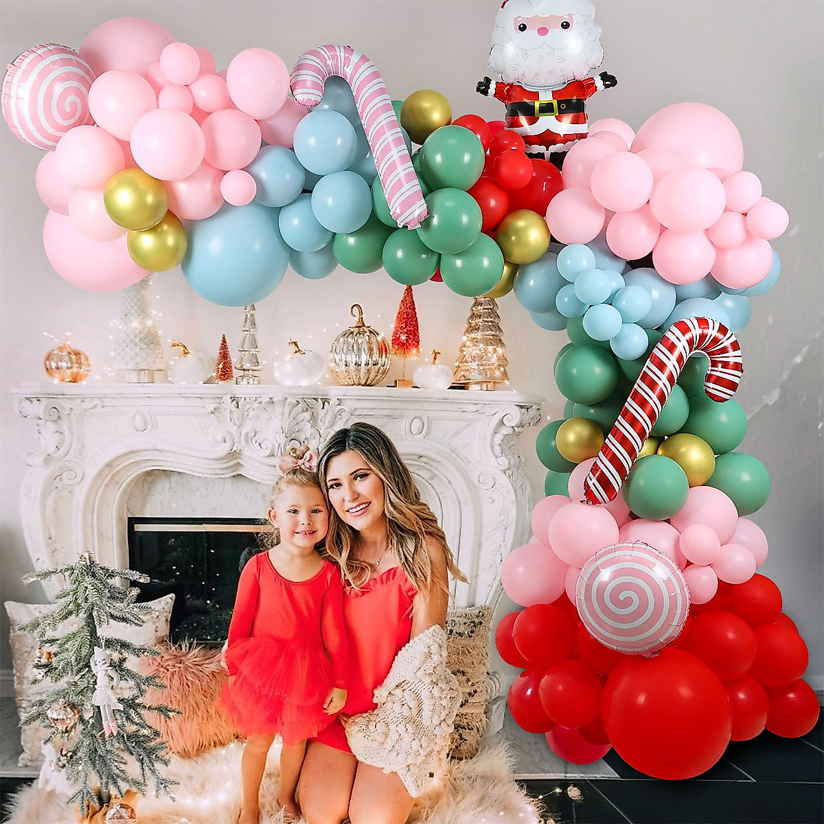 Christmas Balloon Garland Arch Kit, 140Pcs Christmas Balloons with Cane Candy Foil Balloons for Christmas Party Decorations Xmas New Year Birthday Party Supplies