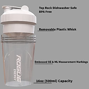 Rogue Energy Shaker Bottle | 16-Ounce, 500ml, BPA Free, Dishwasher Safe, Clear and White (Showcase Edition)