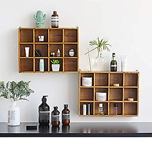 PIBM Stylish Simplicity Shelf Wall Mounted Floating Rack Shelves Retro Solid Wood Small Object Storage Room Restaurant,12 Grids, Wood , 40x8x30cm
