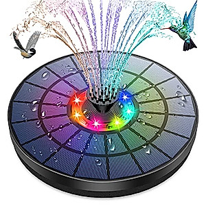 AMZtime LED Solar Fountain Pump 5.5W with Color LED Lights and 2000mAh Battery, 7 Nozzles Solar Bird Bath Fountain Pump, for Outdoor, Garden, Pond, Bird Bath, Swimming Pool