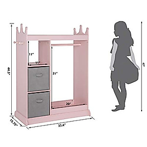 UTEX Kids Dress up Storage with Mirror and Storage Bin,Kids Armoire Dresser with Mirror, Costume Closet for Kids, Pretend Storage Closet for Kids,Costume Storage Dresser(Pink)