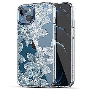 RANZ iPhone 13 Mini Case, Anti-Scratch Shockproof Series Clear Hard PC+ TPU Bumper Protective Cover Case for iPhone 13 Mini (5.4") - White Flower