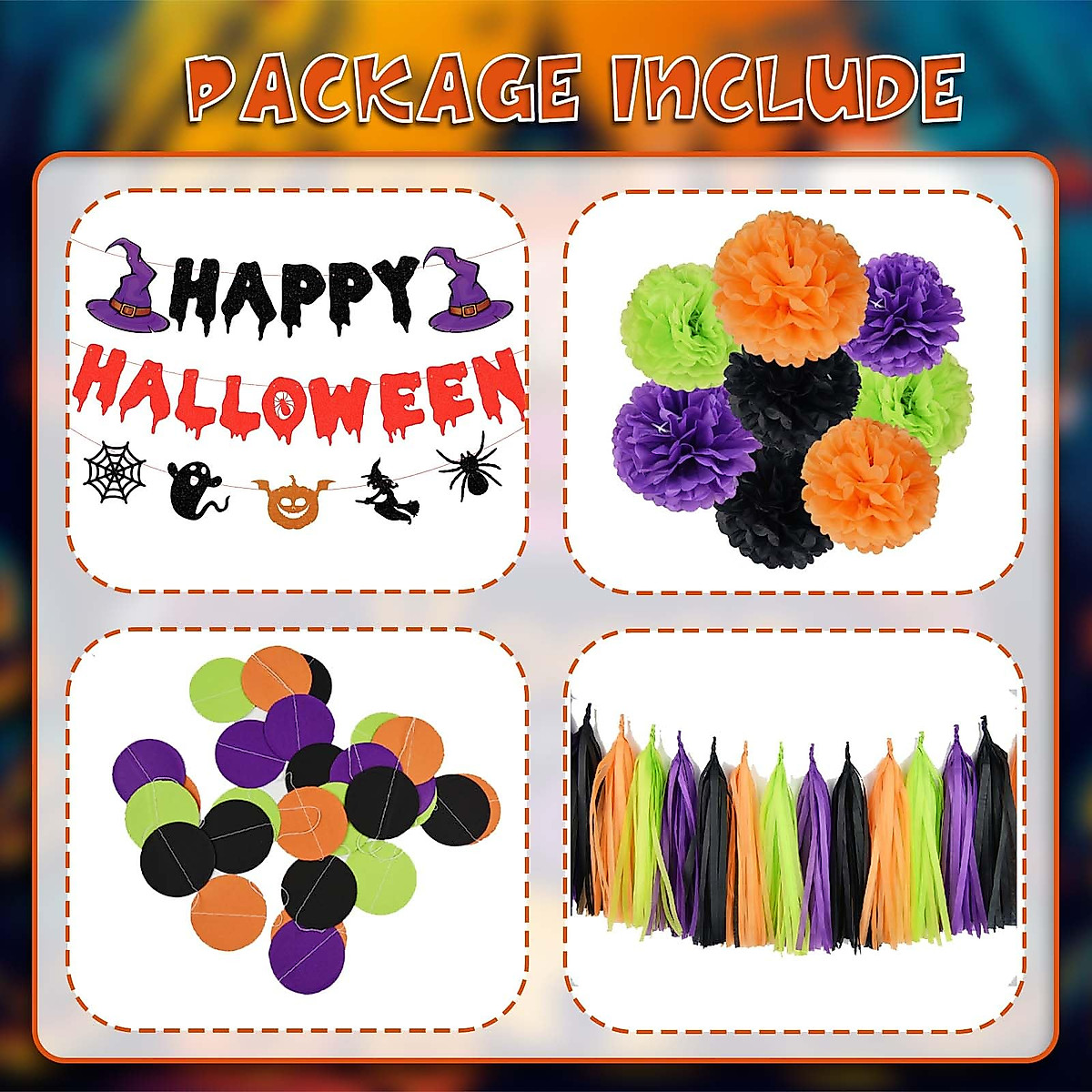 Halloween Party Decorations - Trunk Or Treat Car Decorations Kit for SUV Happy Halooween Banner Orange Black Purple Green Tissue Paper Pom Pom for Hocus Pocus Party Supplies